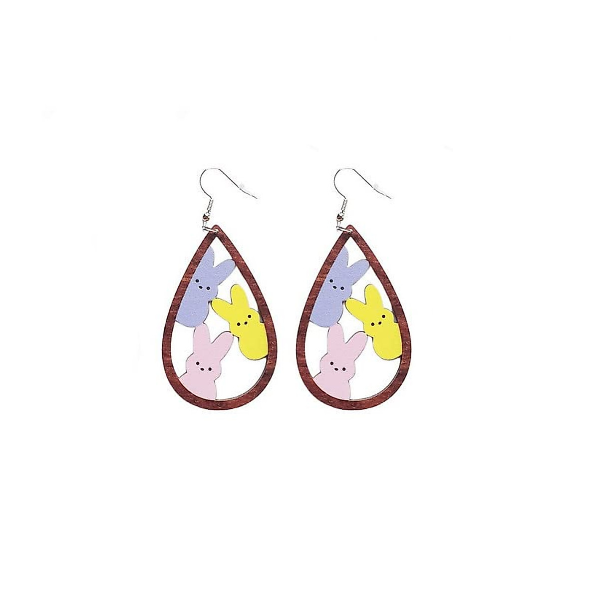 4Pairs Easter Egg Rabbit Chicken Drop Dangle Earring Set for Women Mother Friend Wooden Hollow Out Waterdrop Leopard Print Wood Earring Rainbow Easter Jewelry Gift-A waterdrop