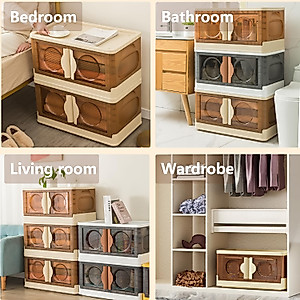 KUMD Storage Bins with Lids - Collapsible Storage Bins, Clear Wardrobe Closet Organizer, 20Gal Stackable Storage Bins, Foldable Plastic Storage Container with Door, Crate for Book Storage (3 Pack)