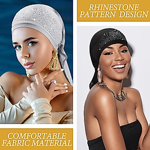Geyoga 6 Packs Rhinestone Head Scarf Stretchy Head Wrap Women Bandana Beanie Pre Tied Durag Turban Cap Skull Cap Headbands(Vivid Colors)