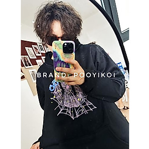 Hip Hop Spider Web Print Hoodie Men Women Spider Sweatshirts Pullover Y2k Clothes Sudaderas Tops (black,M,Medium)