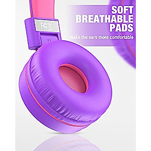 Kids Headphones, Eposy E10 Wired Headphones for Kids Foldable Stereo Bass Headphones with Adjustable Headband, Tangle-Free 3.5 mm Jack for School, On-Ear Headset for Boys Girls Cellphones(Pink/Purple)