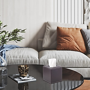 RHCSZ Stylish PU Leather Tissue Box Holder, Square Napkin Holder Pumping Paper Case Dispenser, Facial Tissue Holder with Magnetic Bottom for Home Office (Brown)