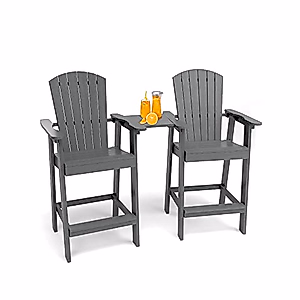 MARVOWARE Tall Adirondack Chairs Set of 2, Balcony Chair with Connecting Tray, 27.6 Inch Seat Height Outdoor Barstools, HDPE Plastic Patio Stools with Umberlla Hole Outdoor Patio Lawn