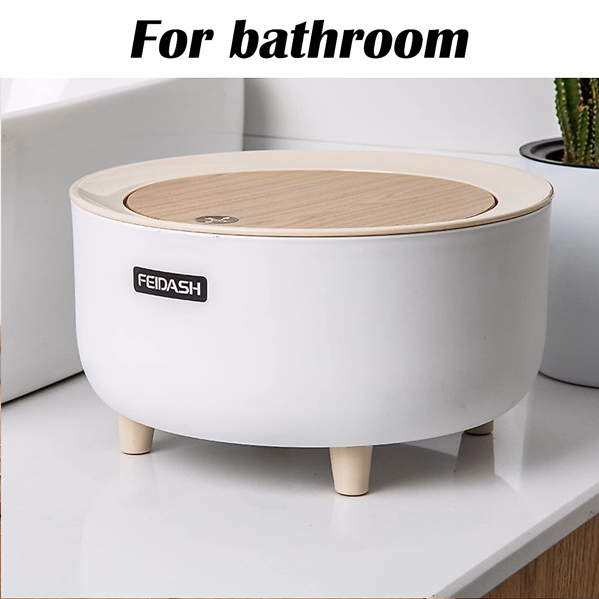 URALFA Mini Desktop Trash Can, Countertop Tiny Trash Can with Lid for Desk, Plastic For Office and Coffee Bar, 0.5 Gallon White