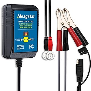 Heagstat Battery Charger, 12V 2-Amp Fully-Automatic Smart Trickle Charger and Maintainer for Car Motorcycle Lawn Mower Boat ATV Lead-Acid and Lithium(LiFePO4) More