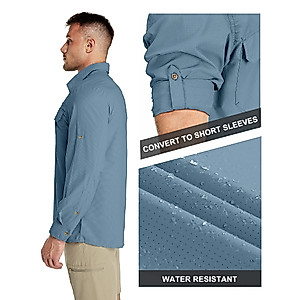 33,000ft Men's Long Sleeve Sun Protection Shirt UPF 50+ UV Quick Dry Cooling Fishing Shirts for Travel Safari Camping Hiking Ocean Blue