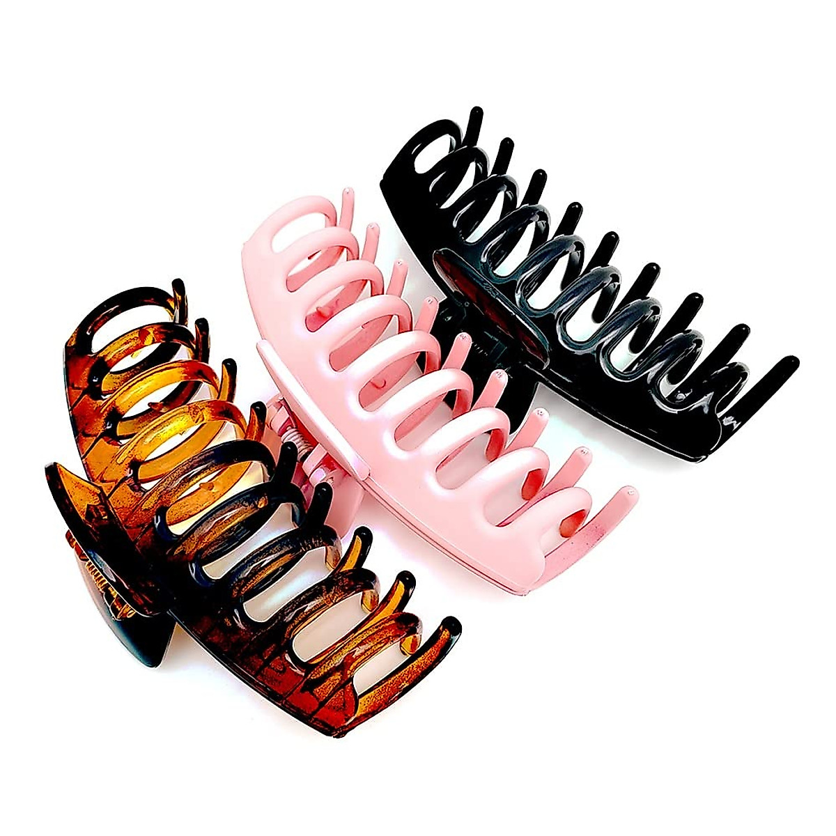 Banana Clip Flower Claw Clip Variety Pack 4.3 Inch Big Claw Clips For Thick Hair Hair Clips For Girls 3pcs Amber/Black/Frosted Pink