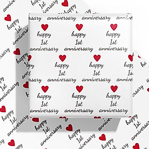 WRAPAHOLIC Anniversary Wrapping Paper Sheet - 6 Sheets 1st Anniversary Design Folded Flat for Birthday, Anniversary, Valentines Day, Party - 19.7 Inch X 27.5 Inch Per Sheet
