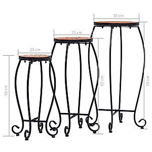 QZZCED Plant Display Tbale,Outdoor Mosaic Side Table with Ceramic Table Top,Outdoor Accent Table, Outdoor Patio Furniture,for Patio Garden Balcony Office,Mosaic Tables 3 pcs (Terracotta) Ceramic