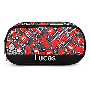 Fire Truck Custom Pencil Pen Case, Personalized Pencil Bag Pouch Box with Zipper, Pencil Pouch for School Office and Travel