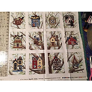 Alina Natetkova - Fabric Birdhouses Birds 12 (Squares 4 1/2" x 6") 1 Panel 22" x 22" Elizabeth