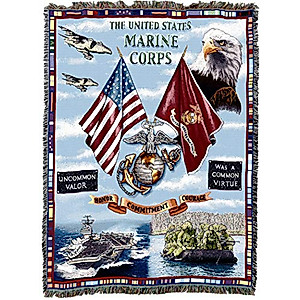 Pure Country Weavers US Marine Corps - Land Sea Air Blanket - Gift Military Tapestry Throw Woven from Cotton - Made in The USA (72x54)