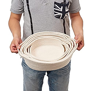 EZOWare Set of 5 Small Cotton Rope Storage Basket, Decorative Nesting Woven Round Organizer Bin with Handle for Kids Baby Closets, Room Decor, Dog Cat Toys, Towels, Gift Baskets Empty - Natural White