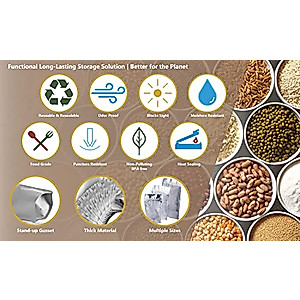 Habitual Heart 100 Thick Mylar Bags for long term food storage 130 300cc Oxygen Absorbers & Emergency Food Kit Gusset Stand-Up Ziplock Resealable Bags 9.5 mil Thick 3 sizes: Gallon Quart 1/2Pint