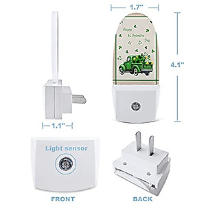 RisQiten St. Patrick's Day Night Light, LED Plug in Night Light, Green Striped Board Truck Clover Night Lights with Dusk to Dawn Sensor Decorative Kids/Adults Nightlight for Bedroom Bathroom