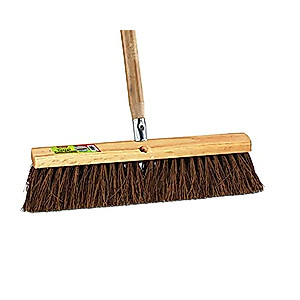 Unvert Push Broom Indoor and Outdoor Floor Sweep Use, 24 Inch, Heavy Duty Hardwood Block, Palmyra Bristles Scrub Brush, Two Threaded Handle Holes, Cleaning Broom for Patio Garage, Deck, Or Home Use