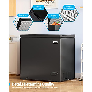 TABU 10 Cu Ft Large Chest Freezer with 7 Level Adjustable Thermostat,Compact Freestanding Top-opening Deep Freezer with Removable Storage Basket, Black