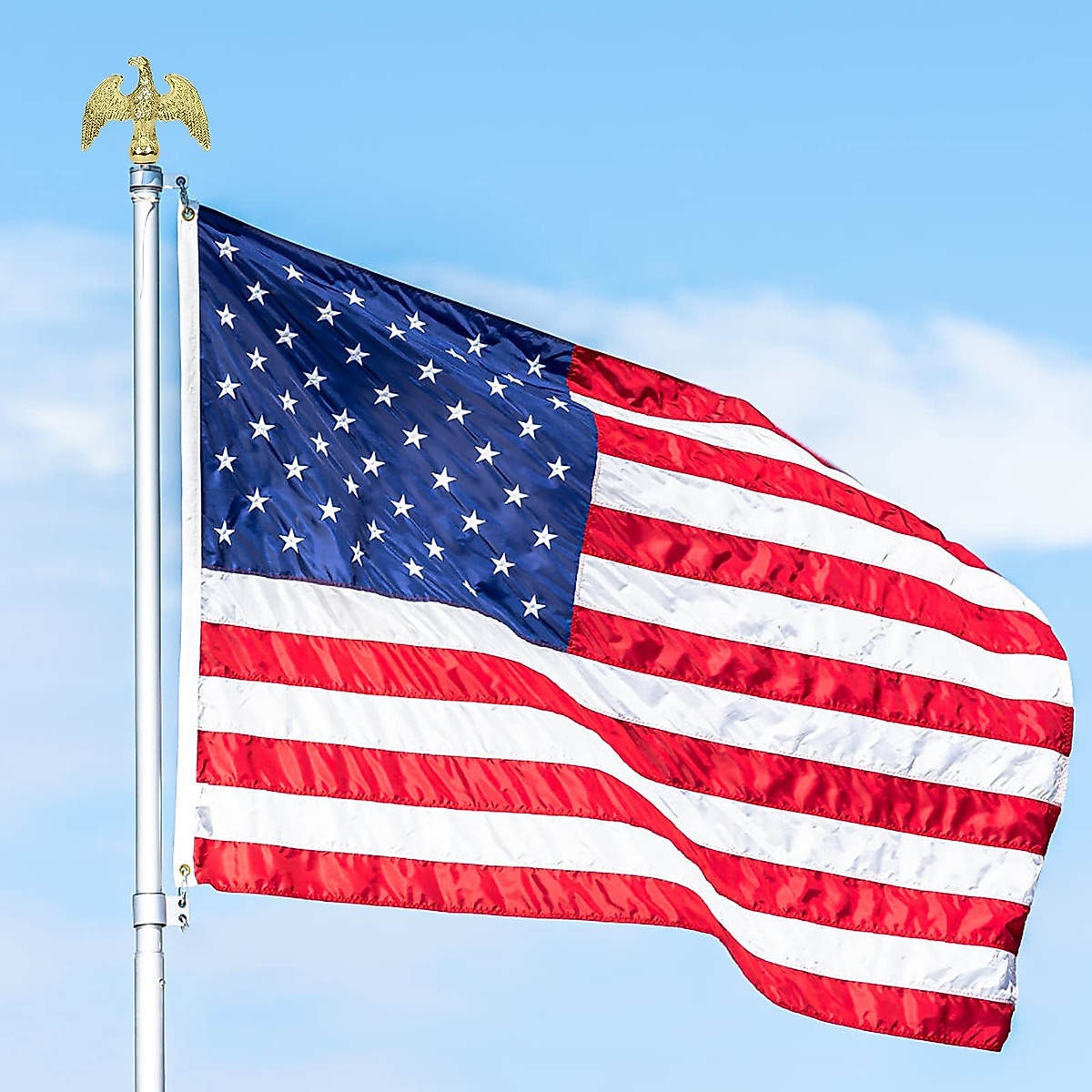 NQ Gold Flag Pole Eagle Topper Ornament, Aluminum Alloy Eagle Finial for 20'/25'/30' Telescopic/Sectional Flagpole（Gold,7inch）