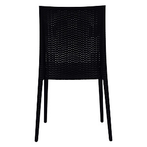LeisureMod Modern Weave Design Mace Indoor/Outdoor Dining Chair (Set of 2), Black