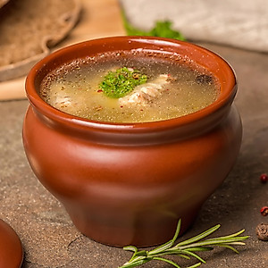 Stoneware Ramekins with Lids (Set of 6) & 1 Oven Fork - 16.9 fl oz (500 ml) - Clay Pots for Cooking, Dutch Oven Pot With Lid, Cooking Pot, Earthenware Pot, Stockpot with Lid, Earthenware Rice Pots