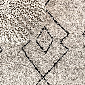 JONATHAN Y MOH202A-8 Alia Moroccan Beni Souk Indoor Farmhouse Area-Rug Bohemian Minimalistic Geometric Easy-Cleaning Bedroom Kitchen Living Room Non Shedding, 8 X 10, Cream,Black