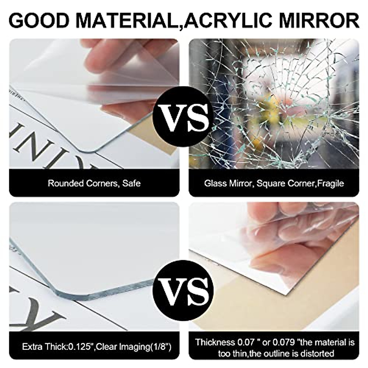 4 Pack Wall Mirror Tiles, 8 x 8 Inch Self Adhesive Acrylic Square Mirror, Flexible Mirror Sheets Wall Stickers Frameless Small Mirrors Set for Bathroom Home Gym