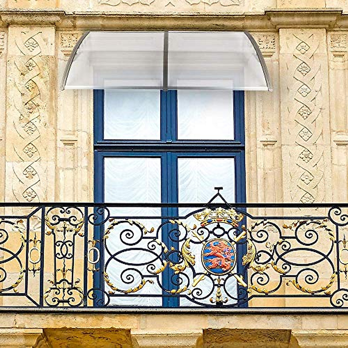 FCH Window Awning Door Canopy, 40" x 80" Window Awning Overhead Door Modern Polycarbonate Cover Outdoor Front Door Patio Canopy UV Rain Snow Sunlight Protection Hollow Sheet/Silver & Gray