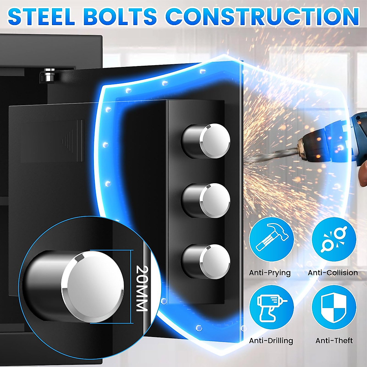 1.2 Cub Fireproof Safe Box for Home Use, Home Safe Box Fireproof Waterproof with Digital Electronic Keypad and Removable Shelf, Small Safe Box for Money, Jewelry, Medicines, Valuables