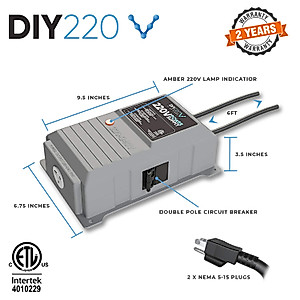 K KRIËGER DIY220 Quick Connect 220V Power Supply, Power 208-240 Volts from Two Separate 110/120V AC Circuits, 220V 15A AC Output Outlet with GFCI Outlet Circuit Tester