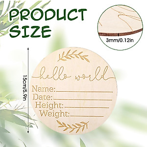 Baby Birth Announcement Sign Wooden Hello World Newborn Sign Round Double-Sided Boho Willow Branch Baby Name Announcement Sign for Girl Boy Photo Prop Baby Shower Nursery Gift Keepsakes(Style 2)