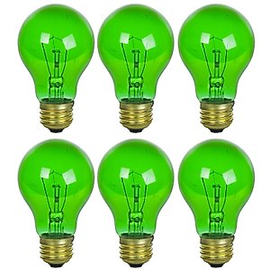 Sunlite Incandescent 25 Watt A19 Green Transparent Light Bulb 6 Pack