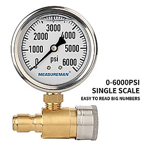 MEASUREMAN 2-1/2" Pressure Washer Gauge, Pressure Gauge Kit, 3/8 Inch Quick Connect, 0-6000 PSI, Glycerin Filled