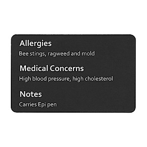 Personalized Engraved Emergency Contact Custom Wallet Medical Alert ID Identification Card Mini Insert Note for Diabetes Warfarin Dialysis Stroke Pacemakers Black