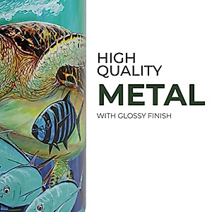 Rivers Edge Products Metal Waste Basket, 10.5-Inch Small Trash Can, Novelty Garbage Can for Office, Kitchen, Bathroom, or Bedroom, Nature and Coastal Home Decor, Guy Harvey Sea Turtle