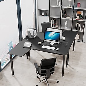 DESIGNA Gaming Desk 60",L-Shaped Computer Corner Desk with Large Mouse Pad,Ergonomic Gamer Table Workstation, Sturdy Metal Frame, Left Side Rustic Brown