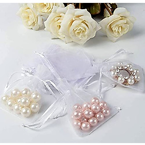 FOBGEL 100 Pcs White Organza Bags 2.8x3.5 (7x9cm), Drawstring Jewelry Gift Bag, Small Gift Bag, For Party, Jewelry, Christmas, Lavender, Festival, Bathroom Soaps, Makeup, Organza Favor Bags