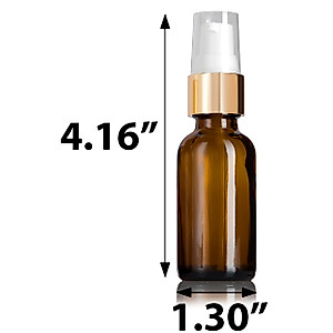 JUVITUS 1 oz / 30 ml Amber Glass Boston Round Bottle with Gold Treatment Pump (12 Pack)