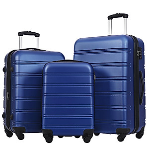 Merax Luggage sets of 3 Piece Carry on Luggage Airline Approved,Hard Case Luggage Expandable Checked Luggage Suitcase Set with Wheels（Deepblue）