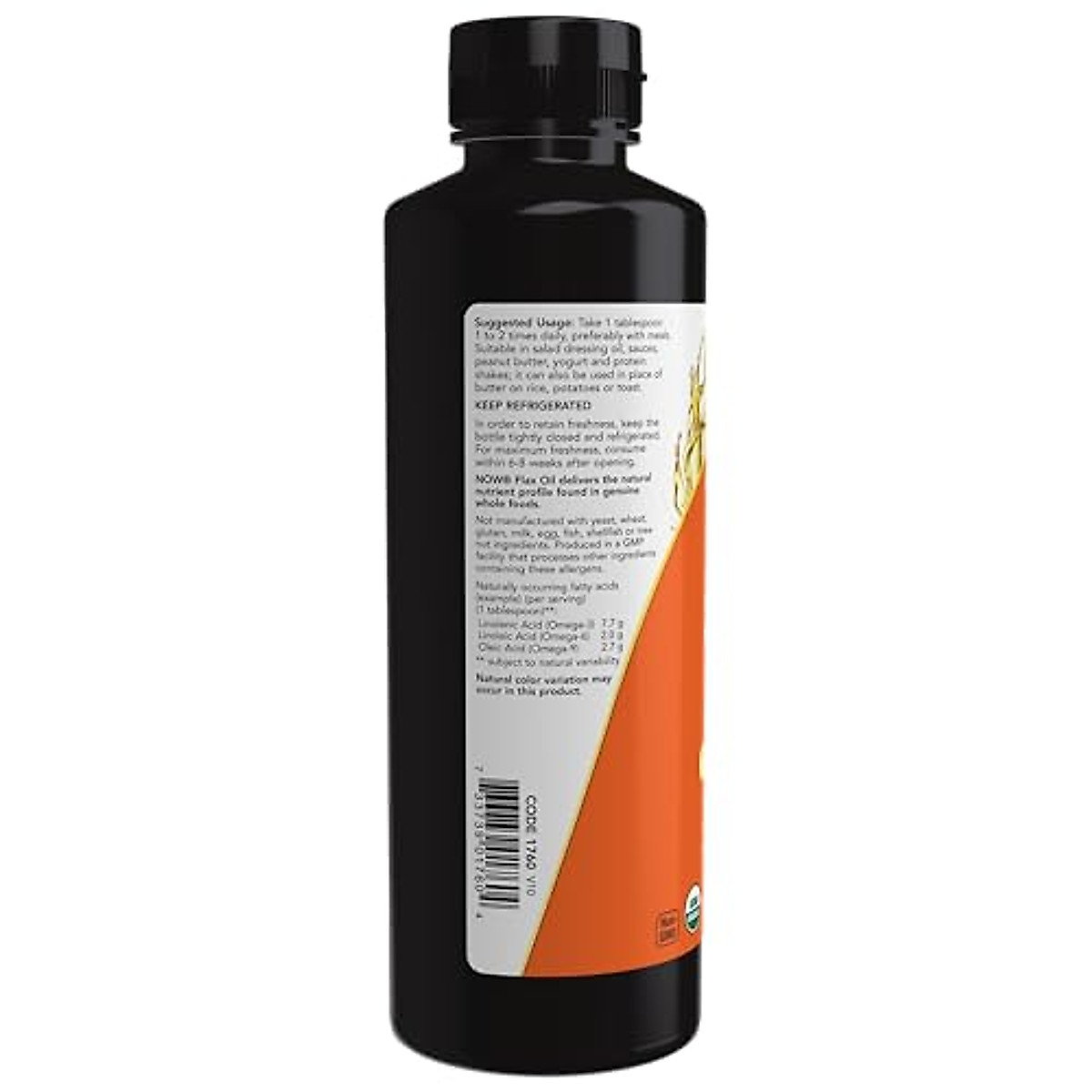 NOW Foods Supplements, Certified Organic Flax Seed Oil Liquid, Cold-Pressed and Unrefined, 12-Ounce