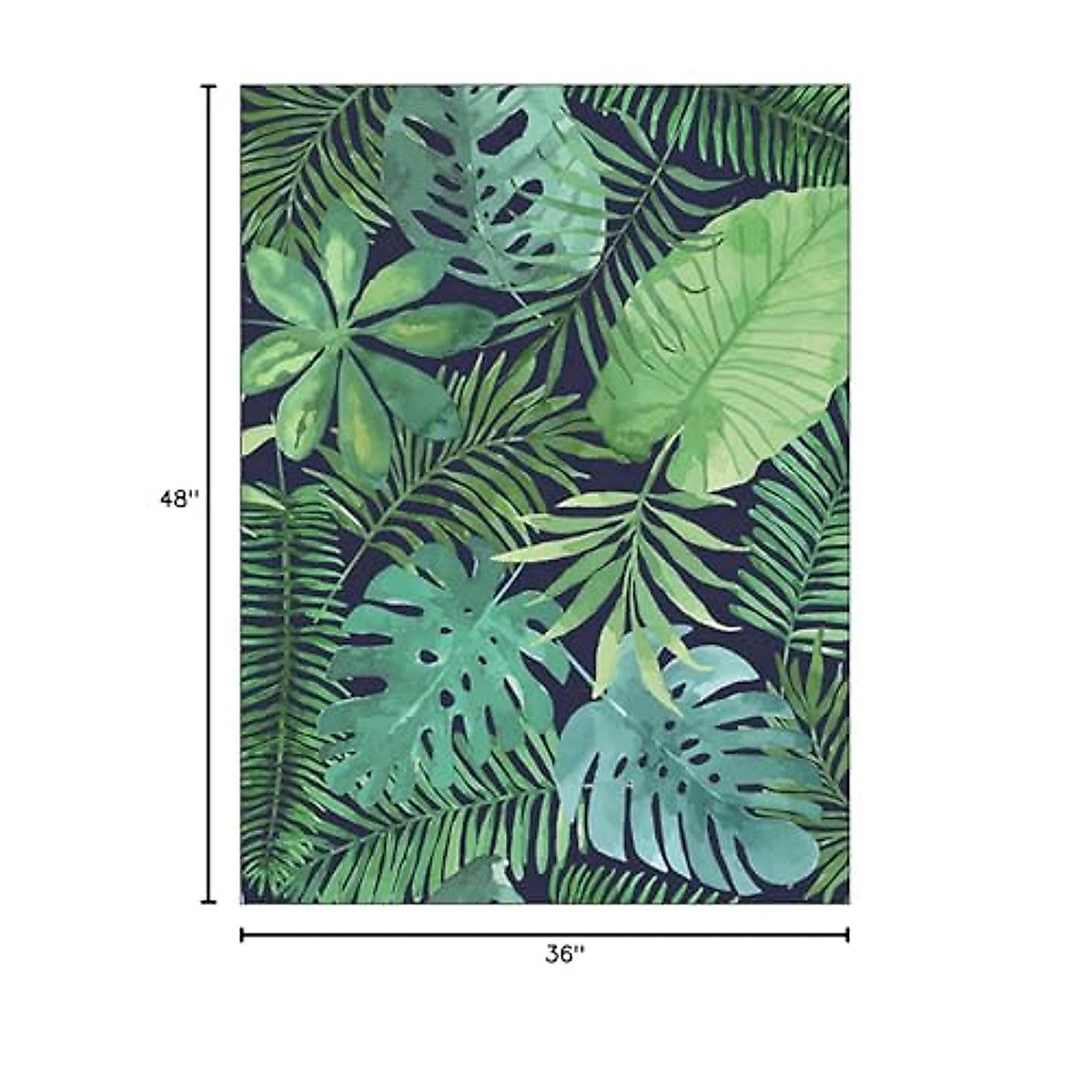 ZCLRUG Tropical Green Plant Leaf Area Rug, 3x4ft, Hawaii Jungle Palm Tree Leaves Non-Slip Rugs Washable Banana Leaf Black Living Room Floor Mats for Bedroom Bathroom Nursery Modern Home Decorate