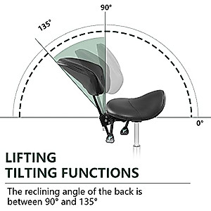 Senkelly Saddle Rolling Stool with Wheels, Adjustable Workbench Stool with Backrest, Swivel Stool Chair for Pedicure Work Office Kitchen-Ergonomic