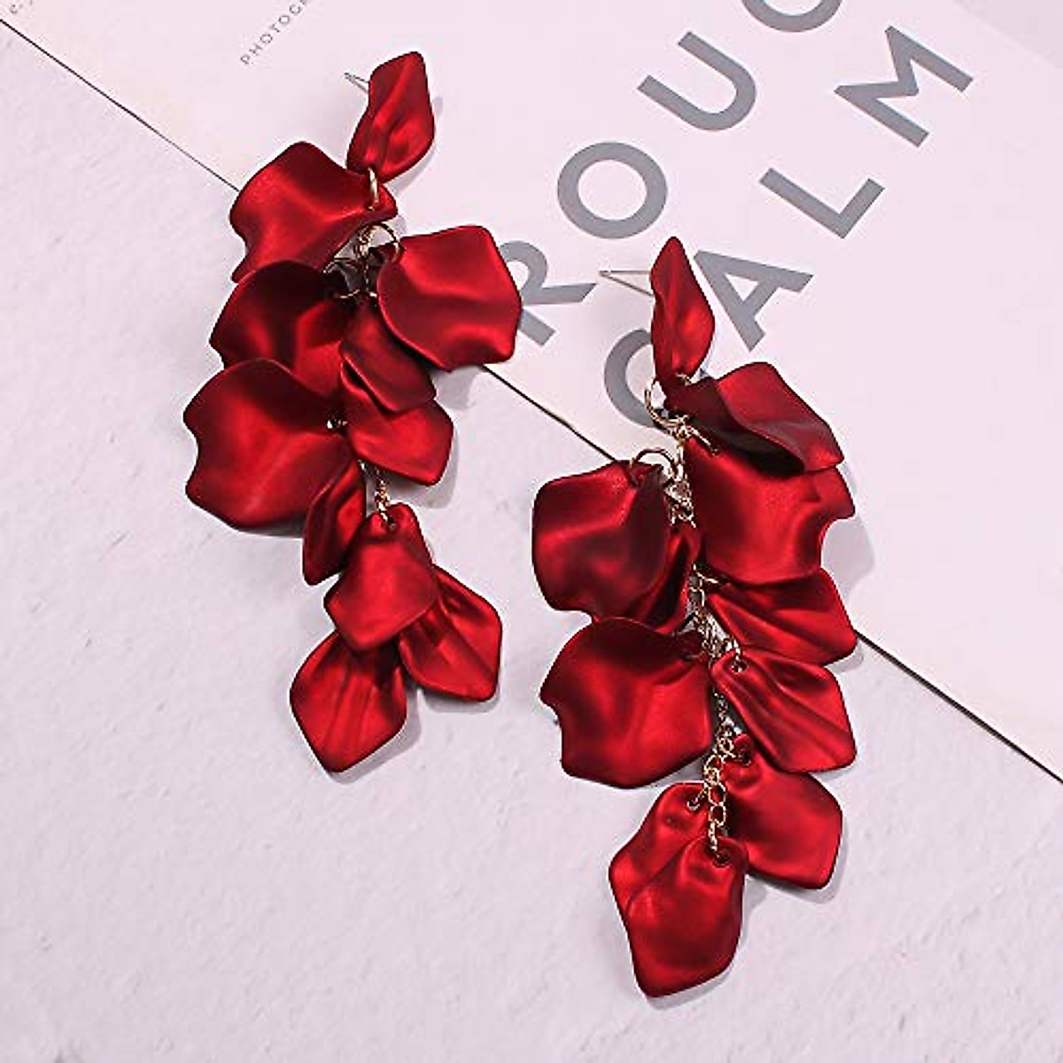 Dangle Acrylic Petal Earrings - Long Drop Rose Flower Earrings for Women