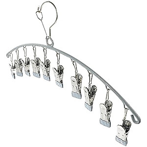 Zerodeko Clothes Hanger with 10 Clips Clothes Drying Rack Stainless Steel Laundry Drying Rack Sock Hanger Underwear Hanger for Drying Towels Diapers Bras Lingerie Baby Clothes Grey