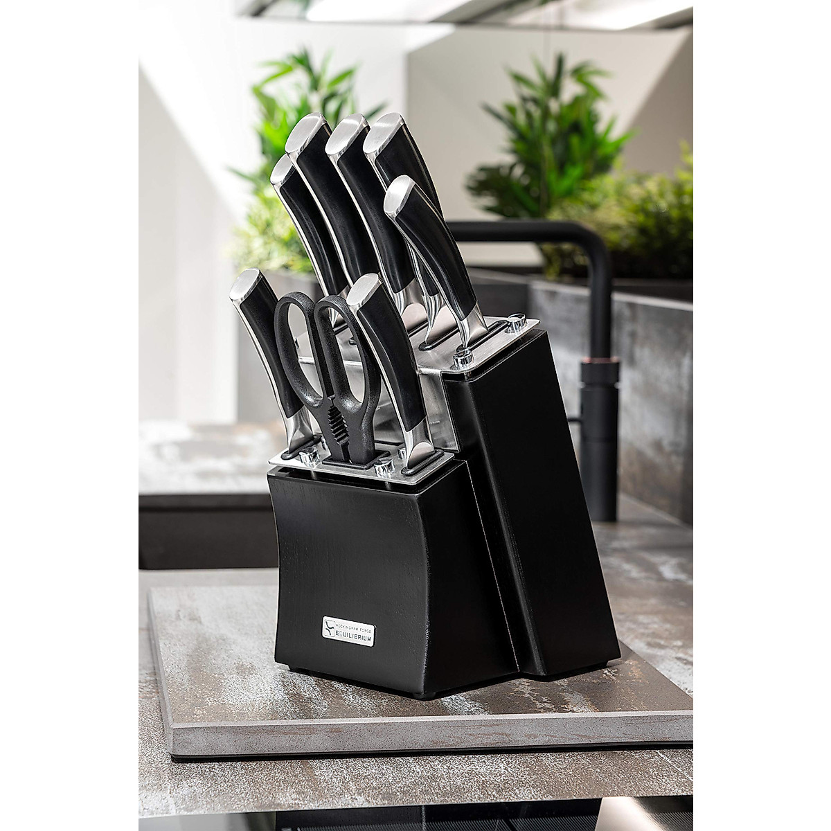 Rockingham Forge 9-Piece Kitchen Knife Block Set, Equilibrium Series - Professional Stainless Steel Chefs Knives Selection