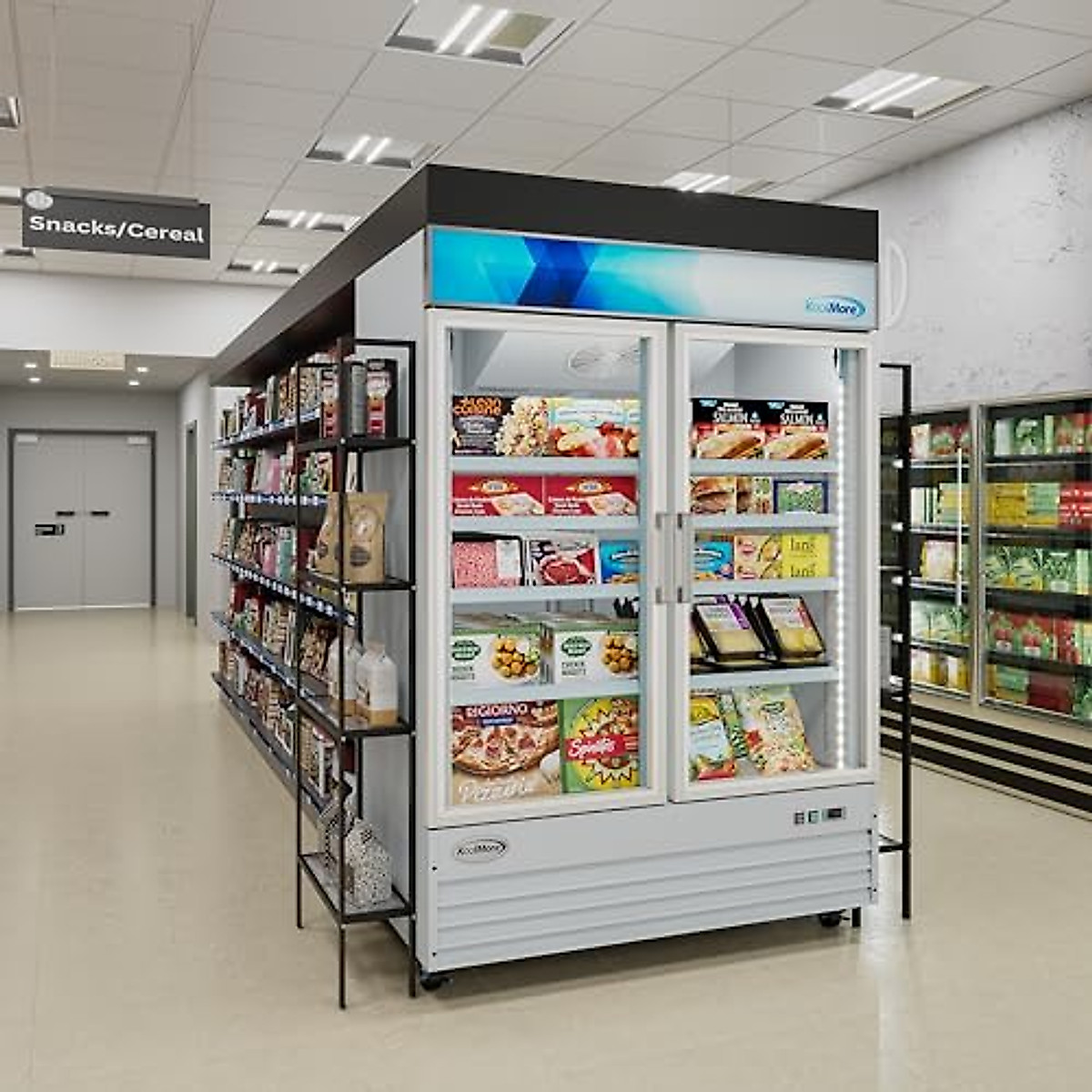 KoolMore MDF-2GD-45C-WH 53 in. Commercial Two Glass Door Display Upright Freezer Merchandiser in White 45 Cu. Ft