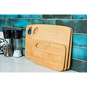 Lipper International Bamboo Wood Thin Cutting Board with Oval Hole in Corner, Assorted Sizes, Set of 3