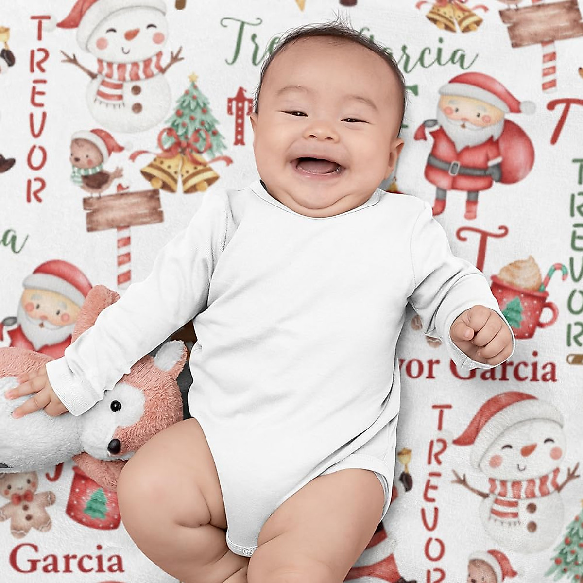 Custom Christmas Santa Blanket for Kids Boys Girls, Personalized Soft Cozy Flannel/Sherpa Xmas Throw Blanket with Name, Gifts for Christmas Holiday