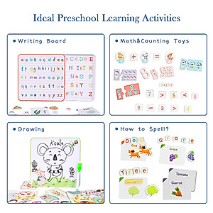 TOGELIN Preschool Learning Activities, Sight Words Flash Cards Kindergarten, Educational PreK Workbook Toys for 2 3 4 5 6 Years Old, Learning Toys with Magnetic Letter&Number Puzzles-3 Pack