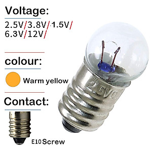 MEETOOT 10pcs E10 Mini Light Bulbs 2.5V 0.3A Physical Electrical Experiment Screw Base Indicator Light Incandescent Bulb Old-Fashioned Flashlight Lamp