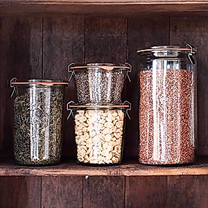 Weck Jar 974 Glass Jars 1.5L with Large Storage Capacity Preserving Jars with Airtight Lids Suitable for Pickling - 1 Jar with Glass Lid & Wooden Lid 54 fl. oz